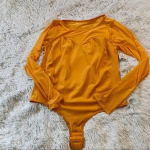 MadRag | Tops | Yellow Sheer Top And Sleeves Thong Bodysuit | Poshmark